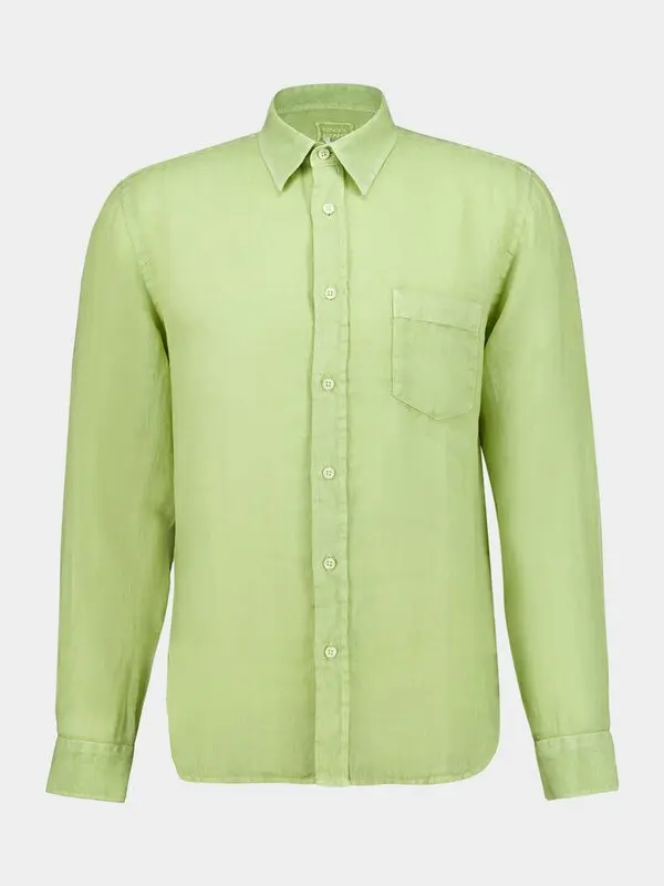 120% Lino Apple Soft Linen Regular-fit Shirt - Green