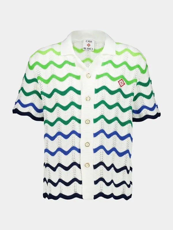 Casablanca Wave Short Sleeve Knitted Shirt - Green