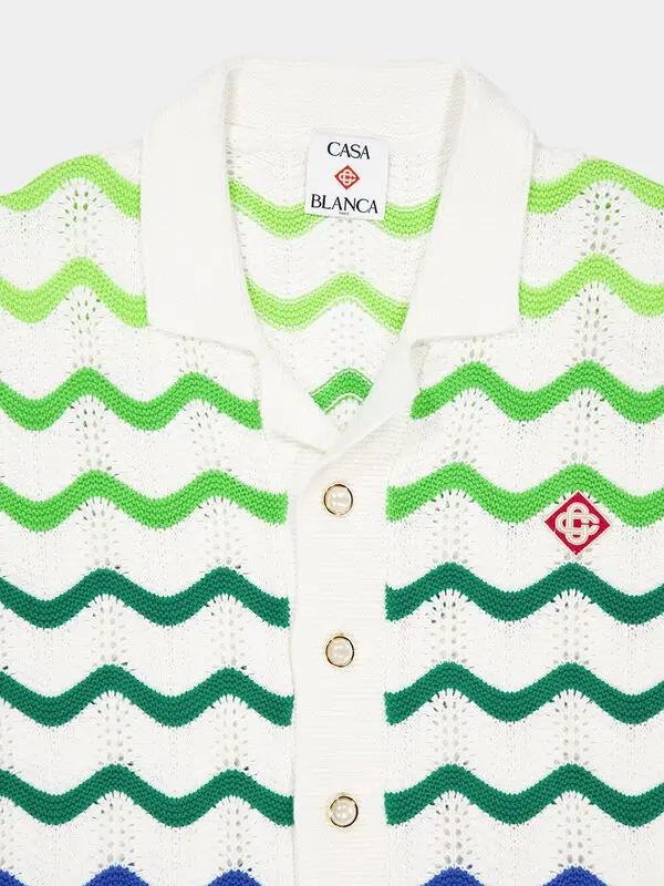 Casablanca Wave Short Sleeve Knitted Shirt - Green
