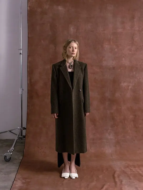 Balenciaga Standard Coat In Brushed Check Wool Melton