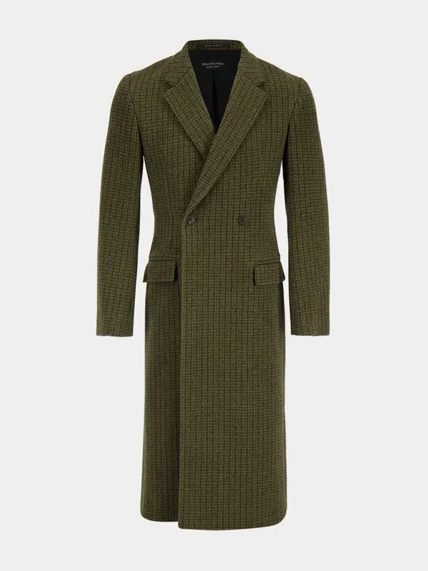 Balenciaga Standard Coat In Brushed Check Wool Melton