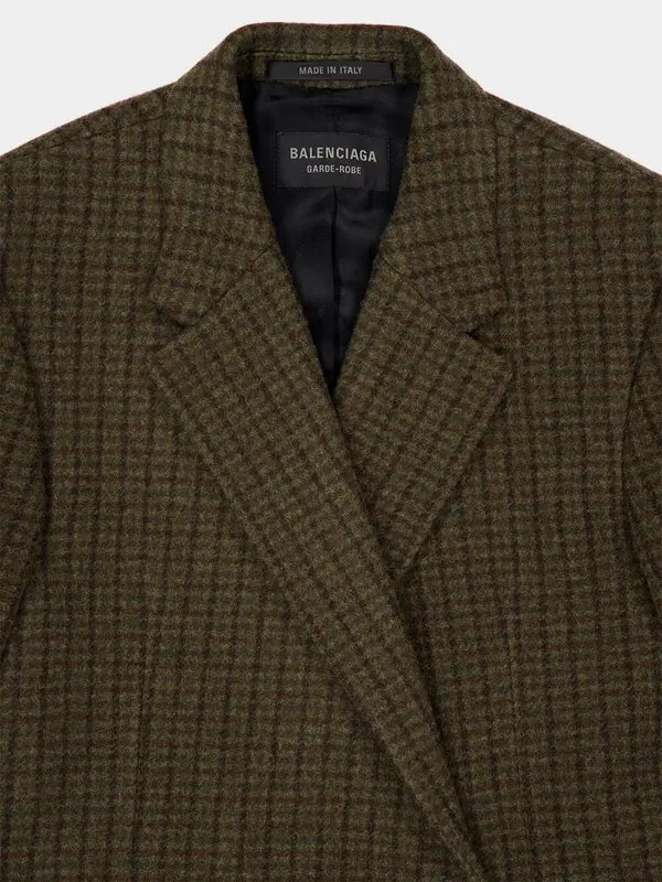 Balenciaga Standard Coat In Brushed Check Wool Melton