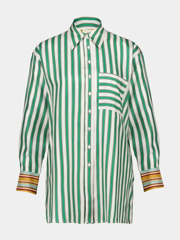PAULA Marie Stripes Silk Twill Shirt - Green