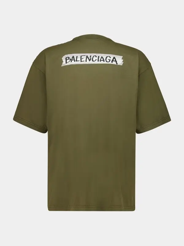 Balenciaga Khaki Masking Tape Medium Fit T-shirt