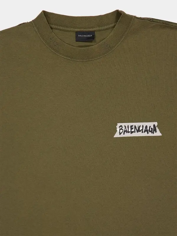 Balenciaga Khaki Masking Tape Medium Fit T-shirt