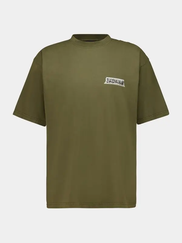 Balenciaga Khaki Masking Tape Medium Fit T-shirt - Green