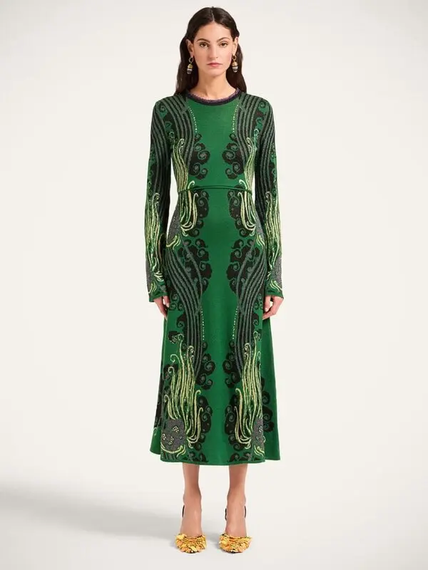 La DoubleJ Atlantis Jacquard Knit Bee Dress - Green