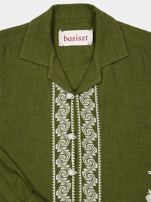 BAZISZT Khaki Tulum Embroidered Shirt
