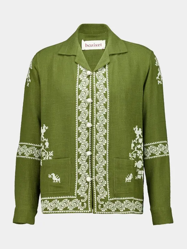 BAZISZT Khaki Tulum Embroidered Shirt