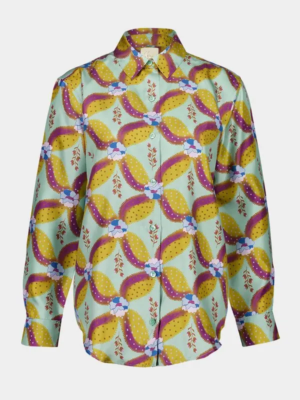 PAULA Ametista Aquageo Printed Silk Twill Shirt - Green