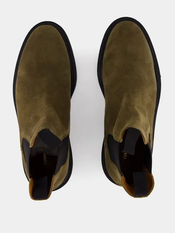 COMMON PROJECTS Olive Waxed Suede Chelsea Boots