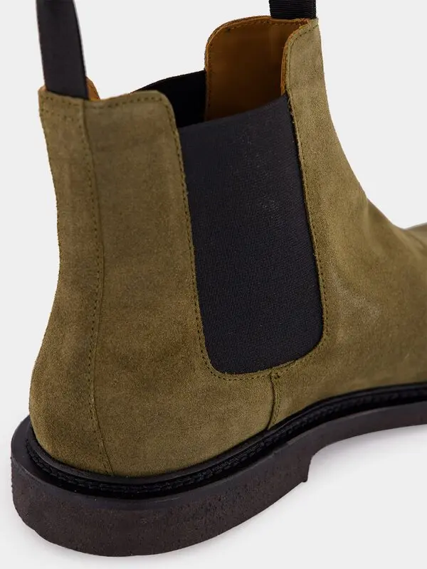 COMMON PROJECTS Olive Waxed Suede Chelsea Boots