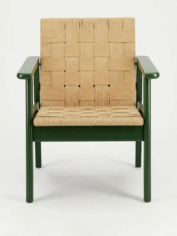 HOUSE OF CAPRICORN Medeiros Wood And Natural Cord Armchair - Green
