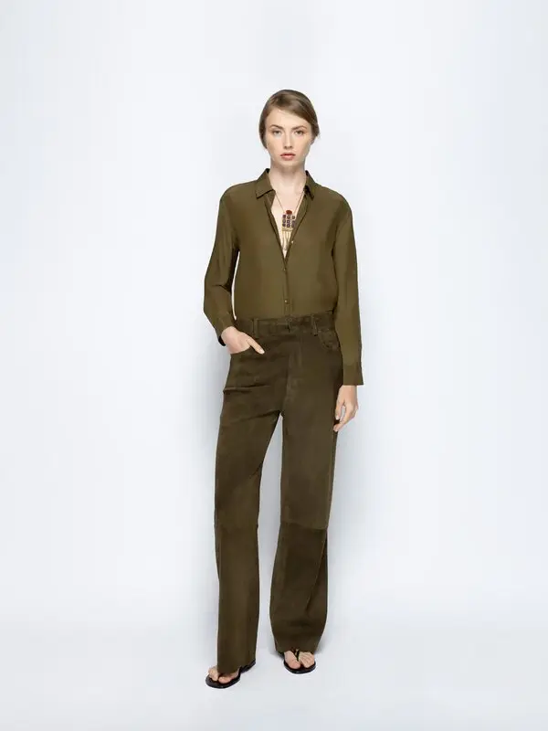 PAULA Alice Fir Wide-leg Suede Pants