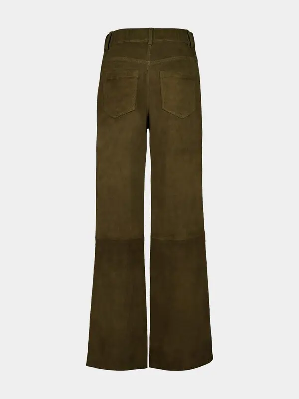 PAULA Alice Fir Wide-leg Suede Pants - Green