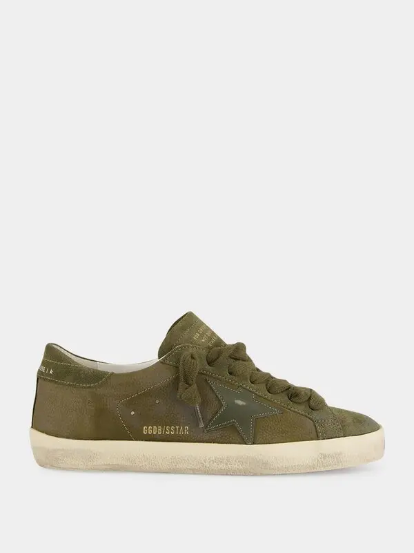 GOLDEN GOOSE Superstar Leather Sneakers With Suede Star - Green