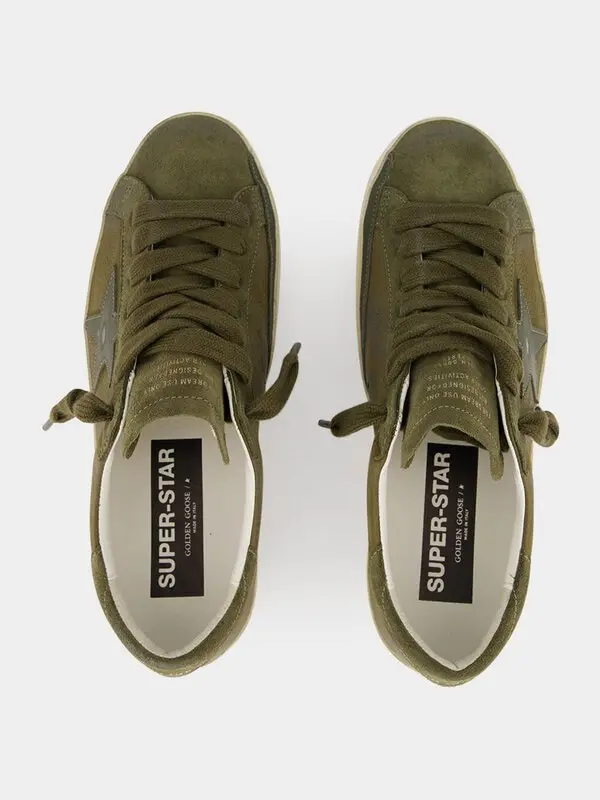 GOLDEN GOOSE Superstar Leather Sneakers With Suede Star - Green