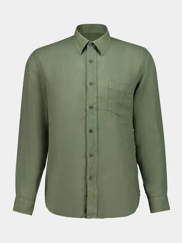 120% Lino Khaki Linen Regular-fit Shirt - Green
