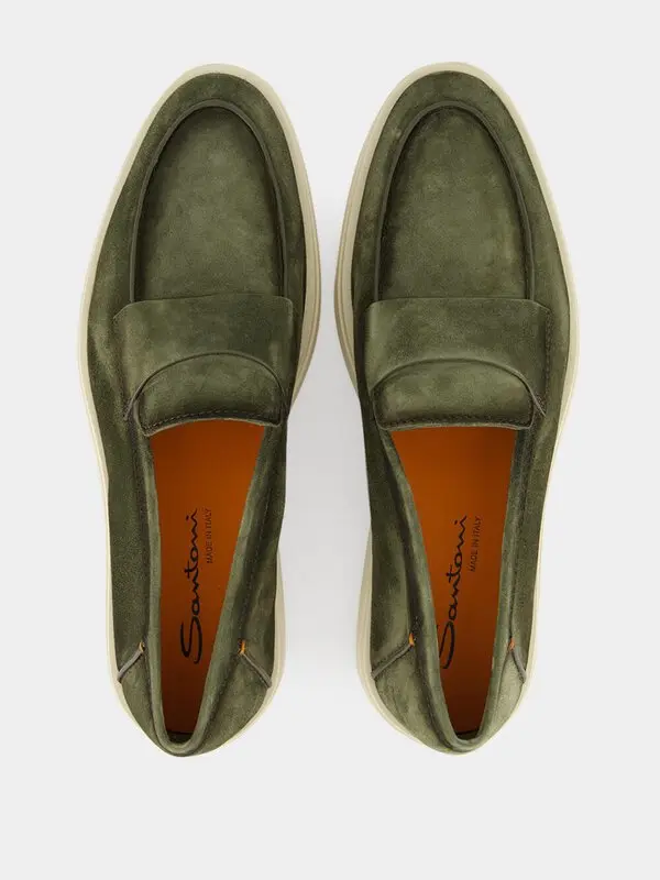 Santoni Penny Suede Loafers - Green