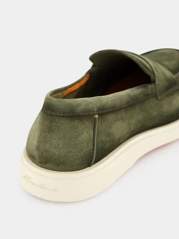 Santoni Penny Suede Loafers - Green