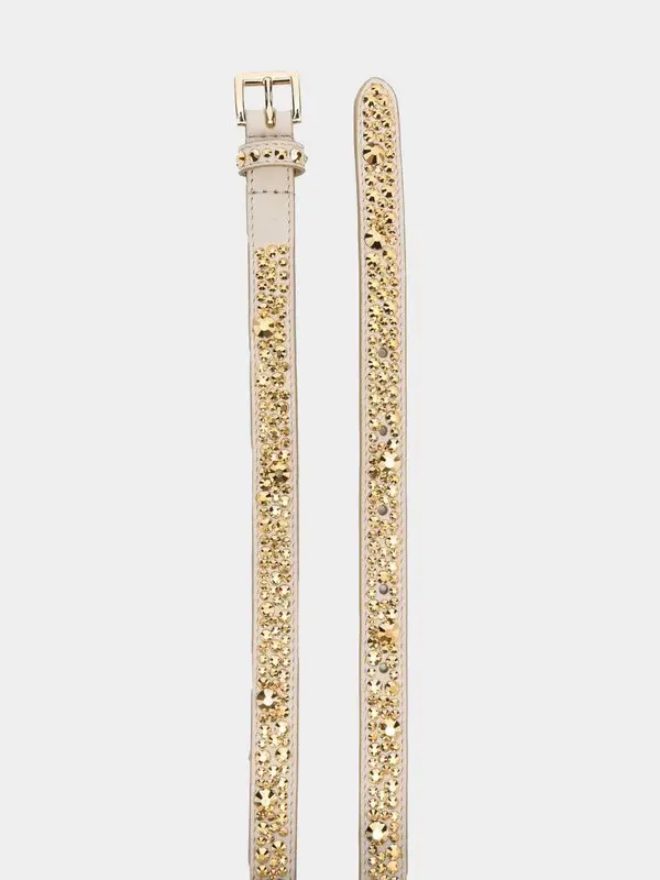 Prada Leather Belt With Crystals - Gold