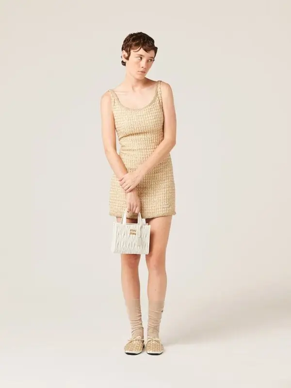 Miu Miu Sleeveless Check Mini Dress - Gold