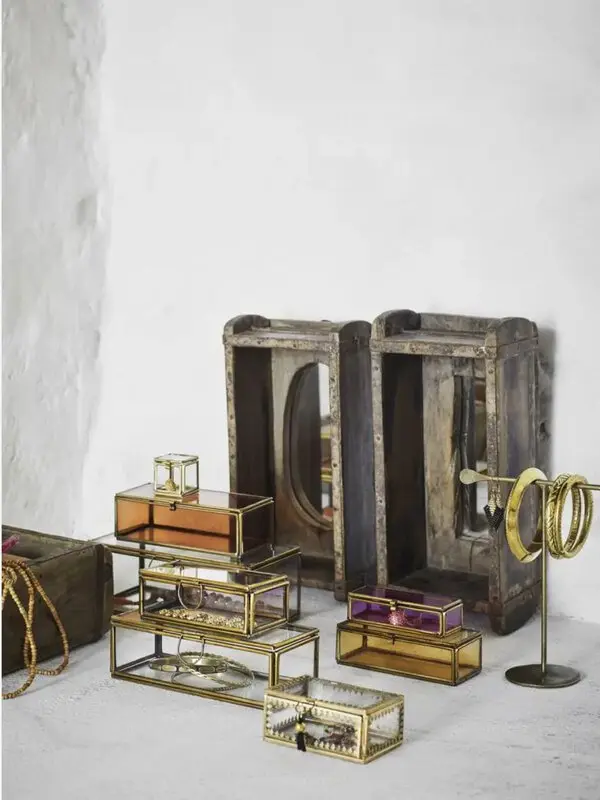 Madam Stoltz Glass Storage Boxes - Gold