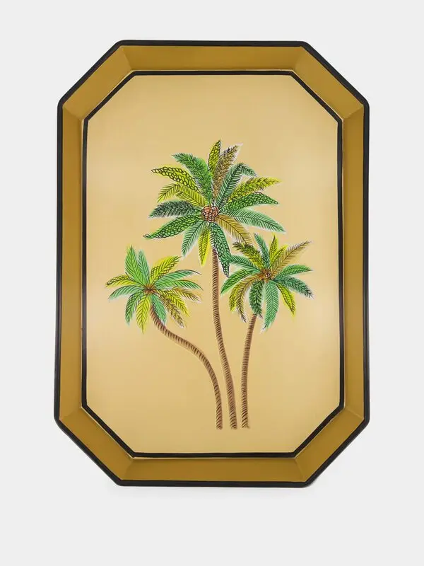 LES-OTTOMANS Handpainted Palm Trees Tray - Gold