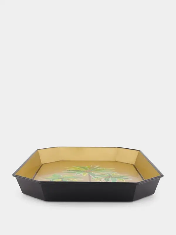 LES-OTTOMANS Handpainted Palm Trees Tray - Gold