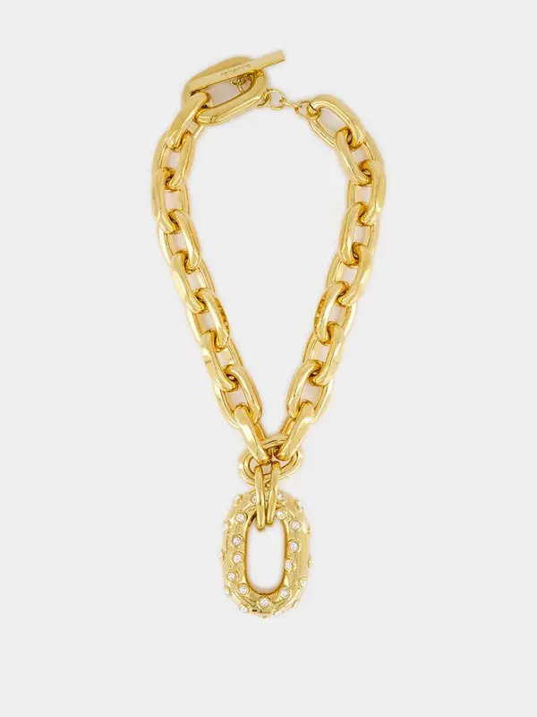 Rabanne Xl Link Necklace With Rhinestones - Gold