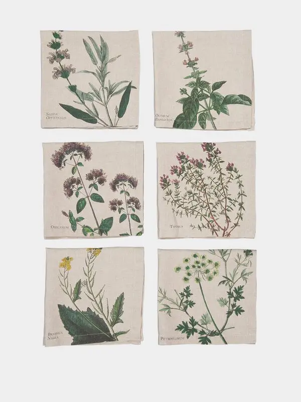 LINOROOM Set Of 6 Linen Aromatic Herbs Napkins - Multicolour