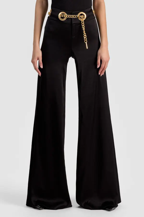 Alice + Olivia Wide Leg Chain Belt Pants - Black