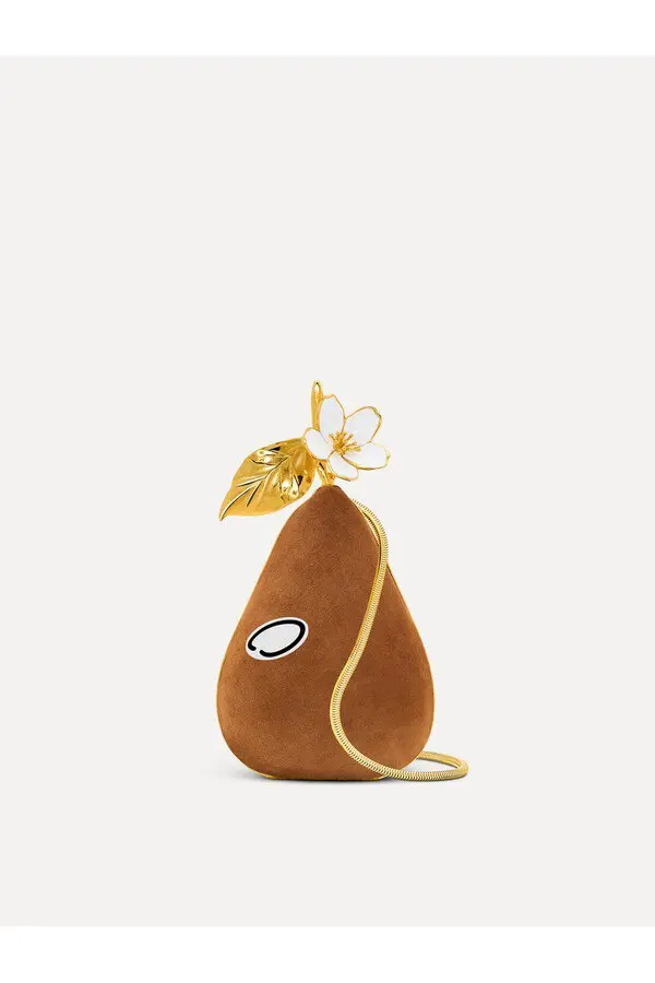 Oscar De La Renta Pear Minaudière In Suede - Metallic