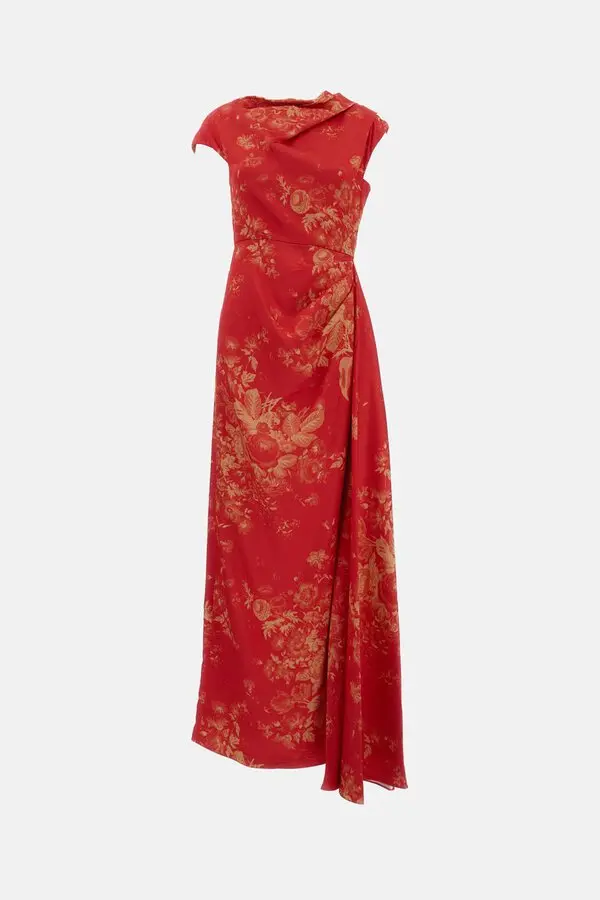 Erdem Floral Print Draped Duchesse Dress