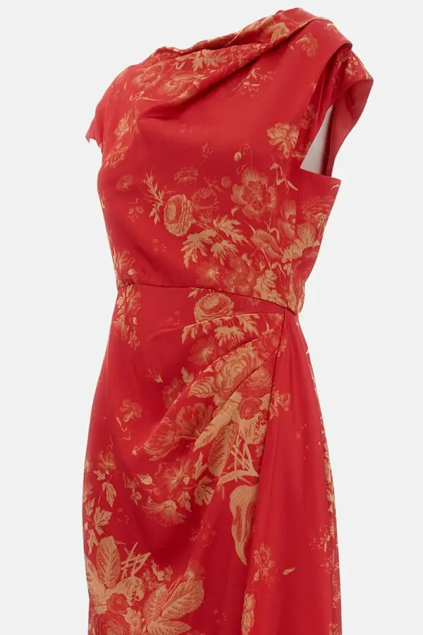 Erdem Floral Print Draped Duchesse Dress