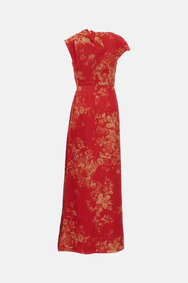 Erdem Floral Print Draped Duchesse Dress