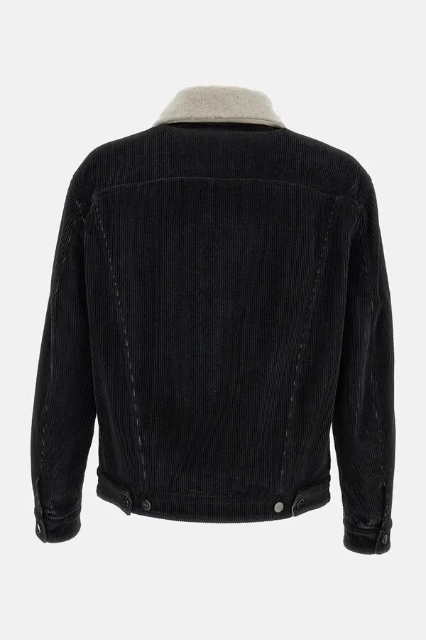 Fendi Corduroy Blouson Jacket With Shearling Collar - Black