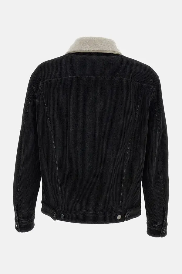 Fendi Corduroy Blouson Jacket With Shearling Collar - Black
