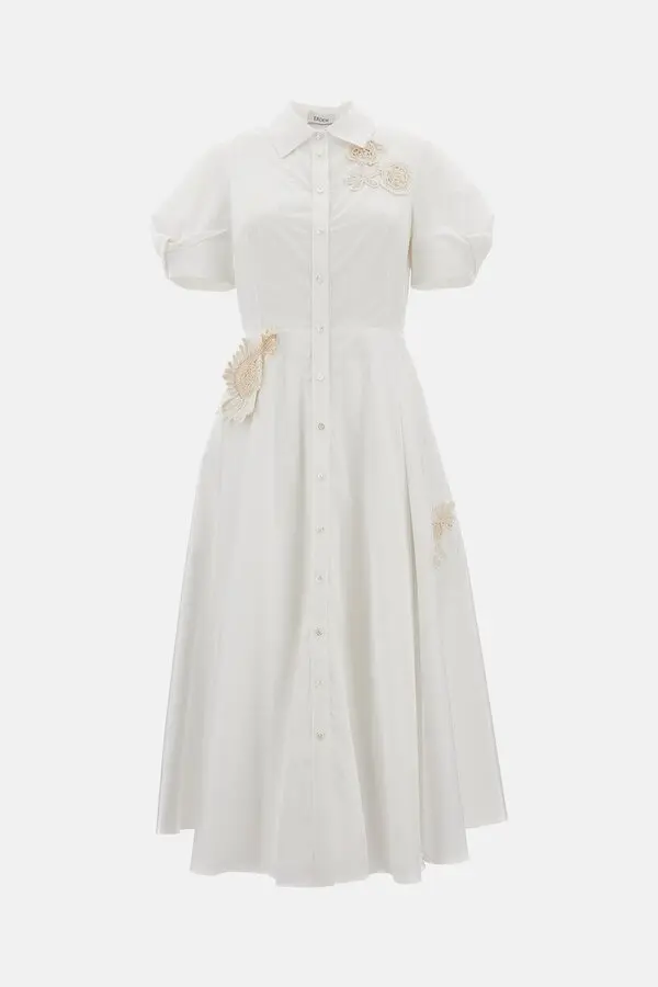 Erdem Cotton Midi Dress With Appliqués - Bianco