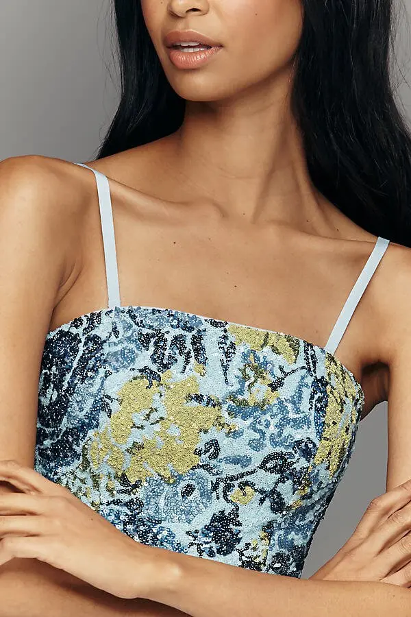 Dress The Population Camila Strapless Mini Dress - Blue Pattern