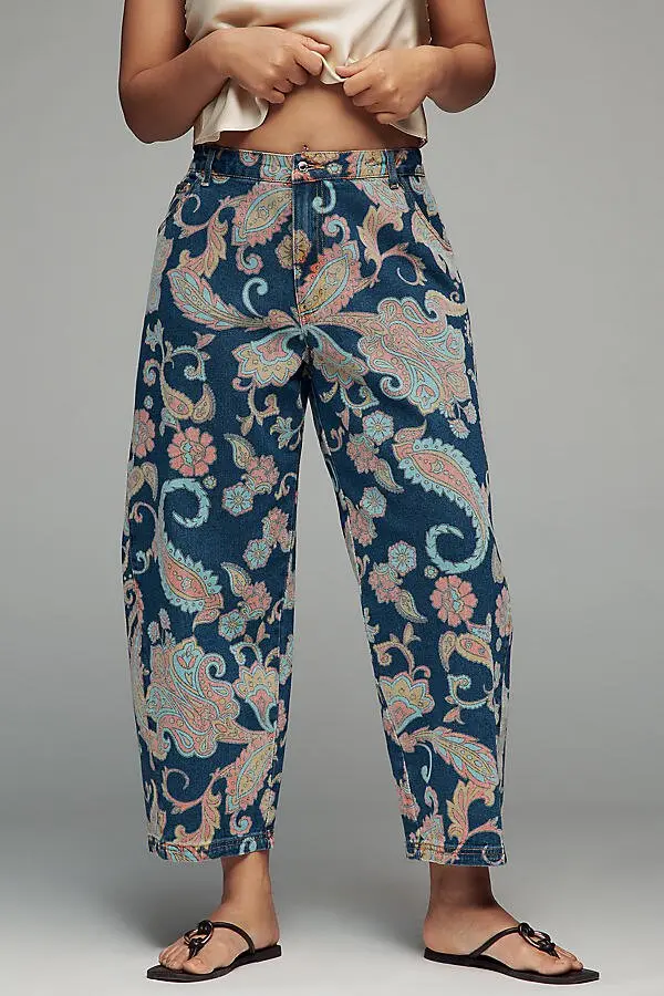 NEVER FULLY DRESSED Paisley Denim Barrel Pants