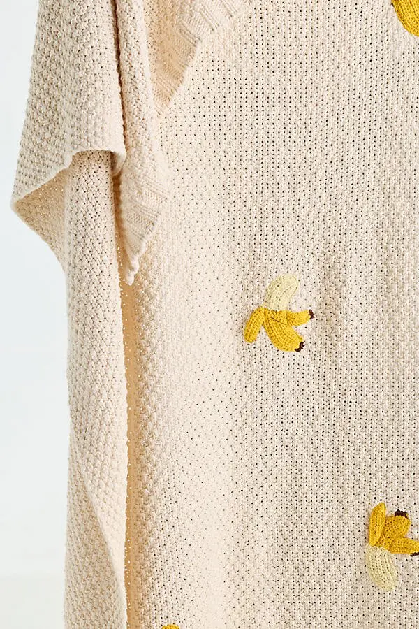 Anthropologie Isabella Cotton Knit Banana Icon Throw