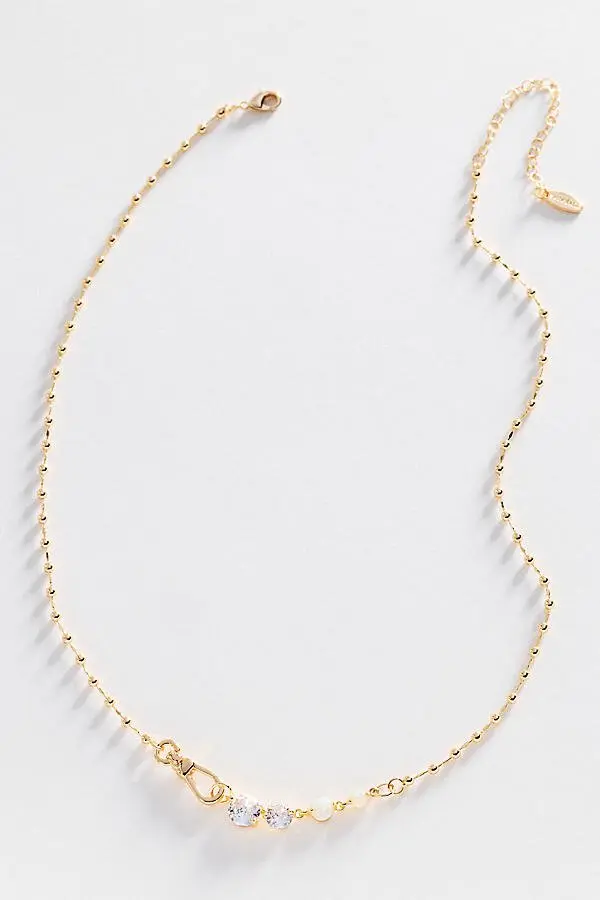 Anthropologie Delicate Crystal Ball Chain Necklace - Clear
