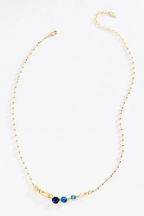 Anthropologie Delicate Crystal Ball Chain Necklace - Sapphire