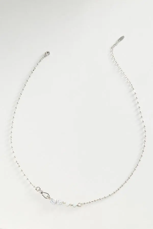 Anthropologie Delicate Crystal Ball Chain Necklace - Silver/clear