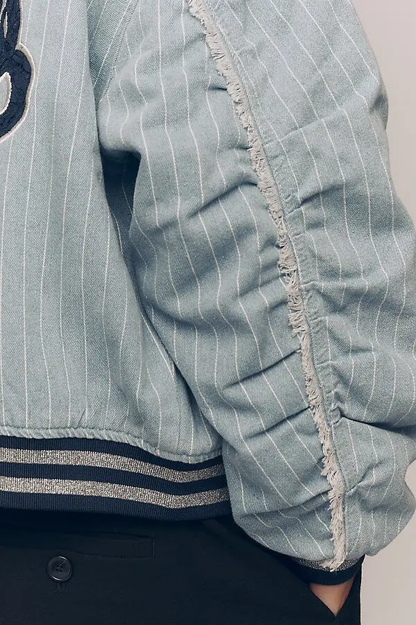 THE WILD COLLECTIVE Denim Varsity Bomber Jacket