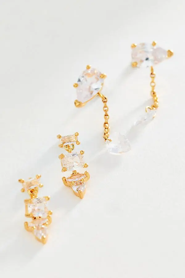 Anthropologie Crystal Earrings Set - Gold