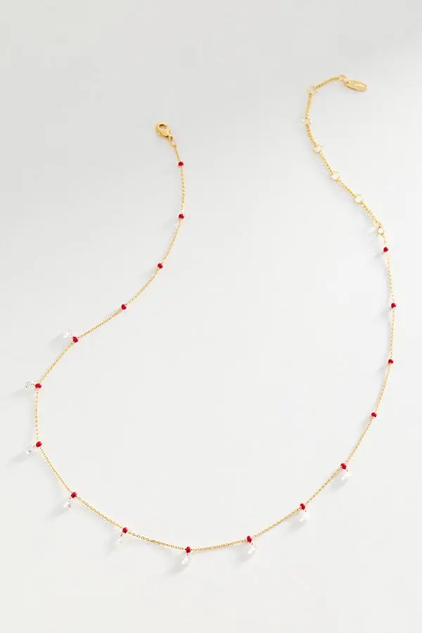 Anthropologie Confetti Crystal Drop Necklace - Pink