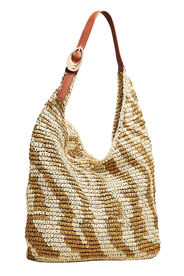 Anthropologie Love Knot Raffia Buckle Slouchy Bag - Natural
