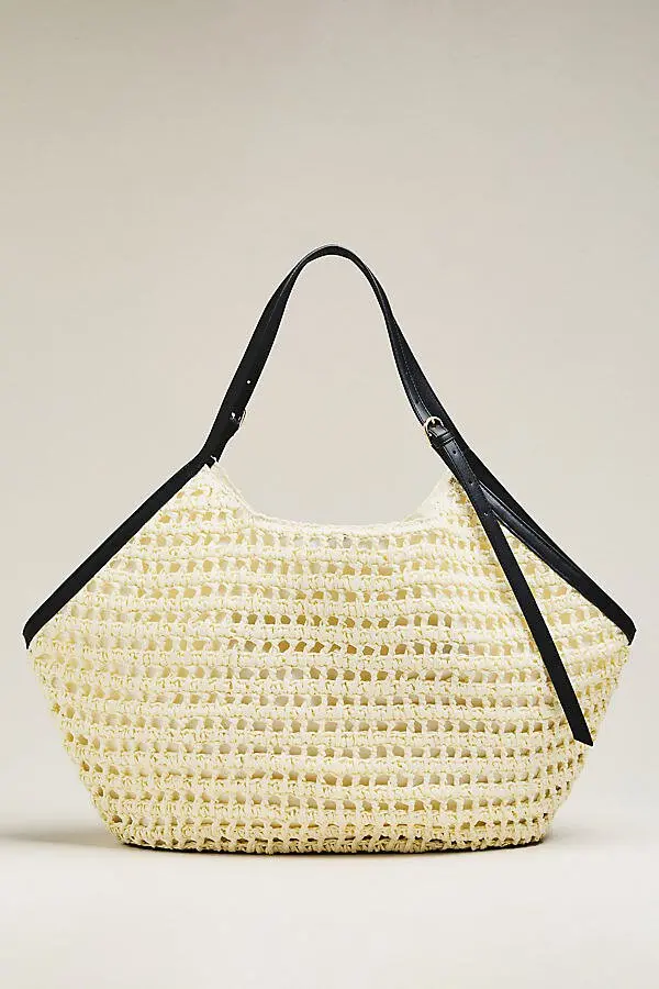 CELANDINE Oversized Raffia Hobo Bag - Cream